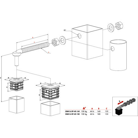 Paire de gonds M16 pour Portillons - Tige filetée 160mm - acier ...