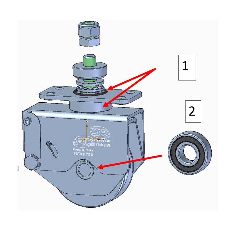 Roue gorge ronde ø16mm à rotule AMORTIE - à ressort - pivotante - pour ...